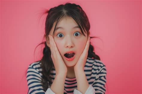Premium Photo Young Asian Teenage Girl Surprised Excited Isolated On