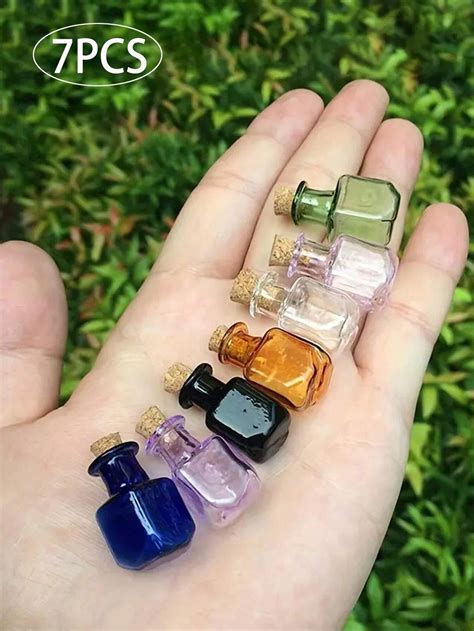 7pcs Mini Glass Rectangle Vials Set Colorful Assorted 7 Color Tiny