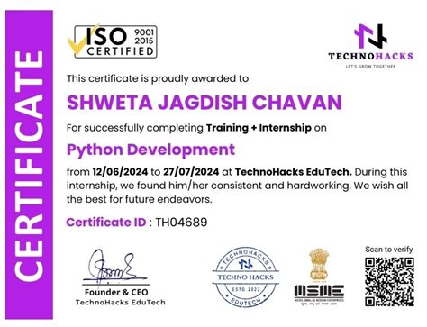 Shweta Chavan On Linkedin Finally I Have Completed My Training Internship In Python Programming