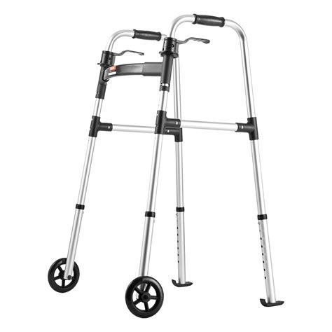 Vevor Folding Walker 2 Button Foldable Walker With Solid Wheels And 8