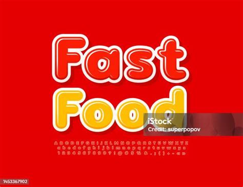 벡터 다채로운 배너 패스트 푸드입니다 예술적 알파벳 문자 숫자 및 기호 세트 건강에 좋지 않은 음식에 대한 스톡 벡터 아트 및 기타 이미지 건강에 좋지 않은 음식 광고