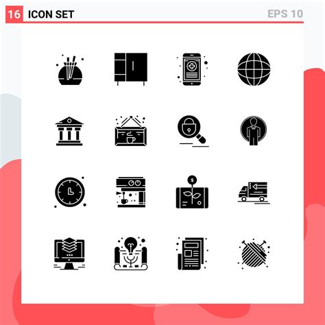 Universal Icon Symbols Group Of 16 Modern Solid Glyphs Of Service Building Outline Bank