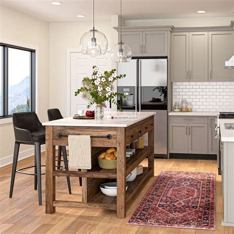 Visalia Modern Rustic Marble Top Kitchen Island With Open Shelves