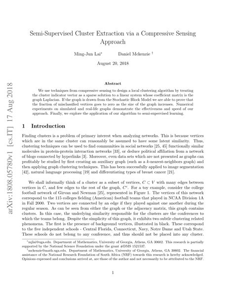 Pdf Semi Supervised Cluster Extraction Via A Compressive Sensing Approach