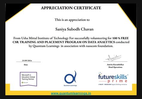 Saniya Chavan On Linkedin Dataanalytics Csr Quantumlearnings Nasscom Learningjourney