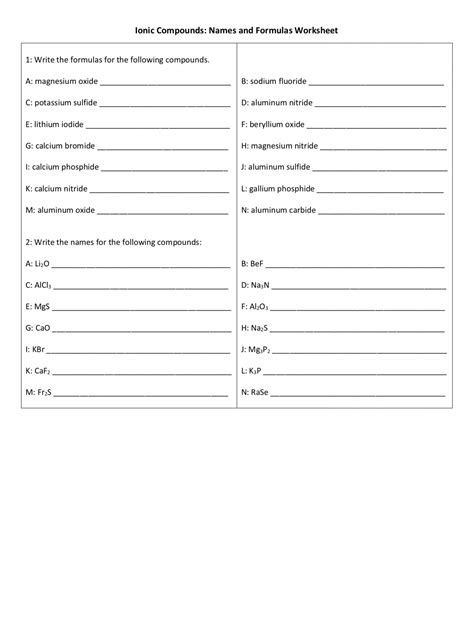 Compounds Names And Formulas Worksheet Amemyid