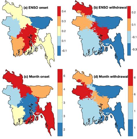 10 a and b maps of maximum pearson correlation index between enso and
