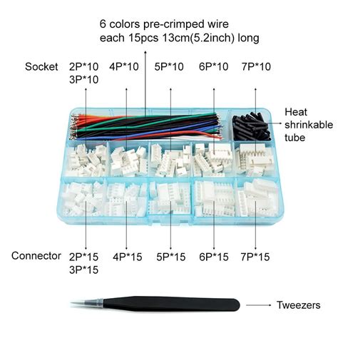 GetUSCart 2 54mm XH Connector Socket Kit With Pre Crimped Cable Wire 2 3 4 5 6 7 Pin Housing