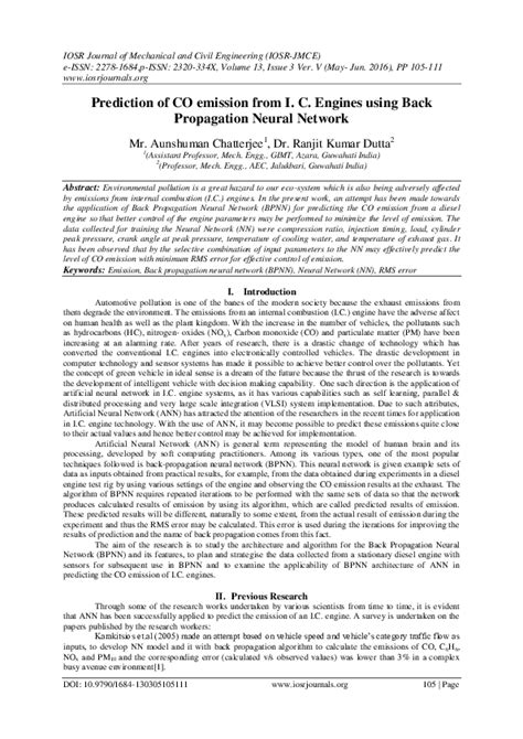 Pdf Prediction Of Co Emission From I C Engines Using Back Propagation Neural Network