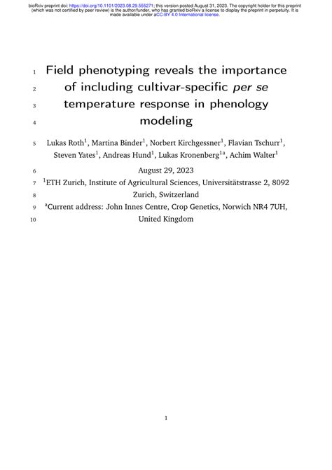 Pdf Field Phenotyping Reveals The Importance Of Including Cultivar Specific Per Se Temperature