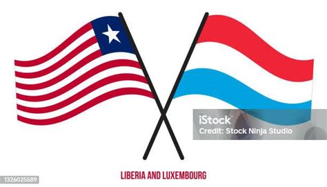 라이베리아와 룩셈부르크 국기는 교차하고 플랫 스타일을 흔들 공식 비율 올바른 색상입니다 Friends Of The Earth에