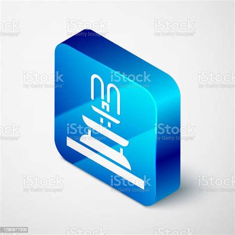 회색 배경에 격리 된 등색 분수 아이콘 파란색 정사각형 버튼 벡터 0명에 대한 스톡 벡터 아트 및 기타 이미지 0명 3차원 형태 개념 Istock