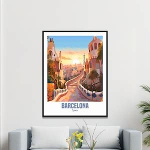 Barcelona Wall Art Print Colorful Sunset Landscape Cityscape Poster