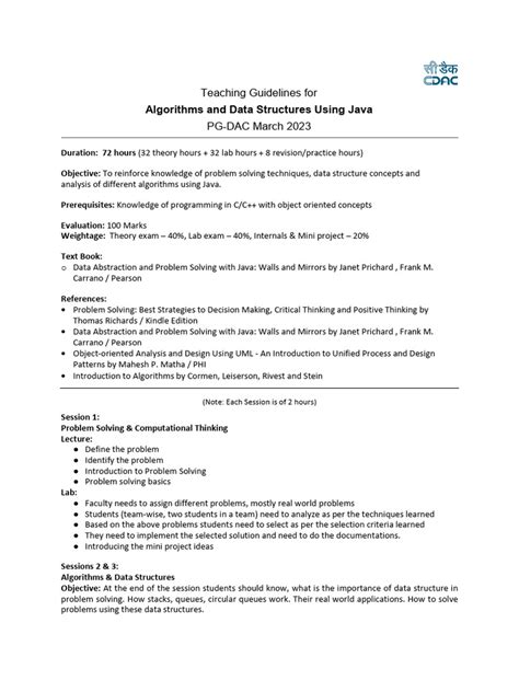 Dac School Tg Algorithms And Data Structures Using Java Pdf