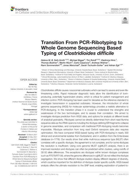 Pdf Transition From Pcr Ribotyping To Whole Genome Sequencing Based Typing Of Clostridioides