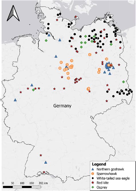 Sampling Locations Of Investigated Birds Of Prey Within Germany Blue