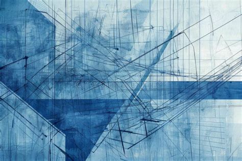 A Blue Abstract Artwork Featuring Various Intersecting Lines And