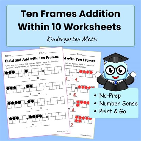 Ten Frames Addition Within 10 Worksheets Kindergarten Math By Docice