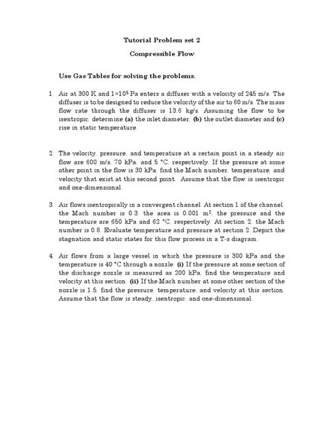 tutorial problem set 2 compressible flow pdf