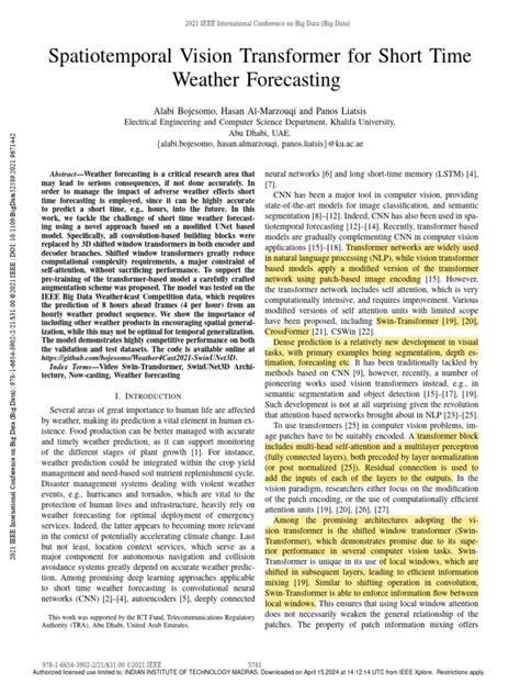 Spatiotemporal Vision Transformer For Short Time Weather Forecasting Pdf Machine Learning