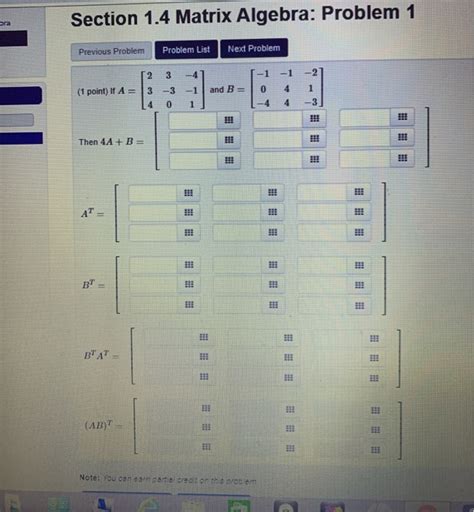 Solved Bra Section 1 4 Matrix Algebra Problem 1 Previous