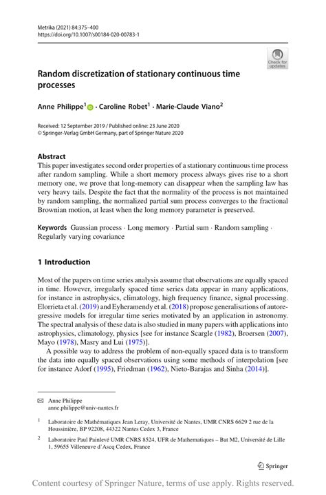 Random Discretization Of Stationary Continuous Time Processes Request Pdf