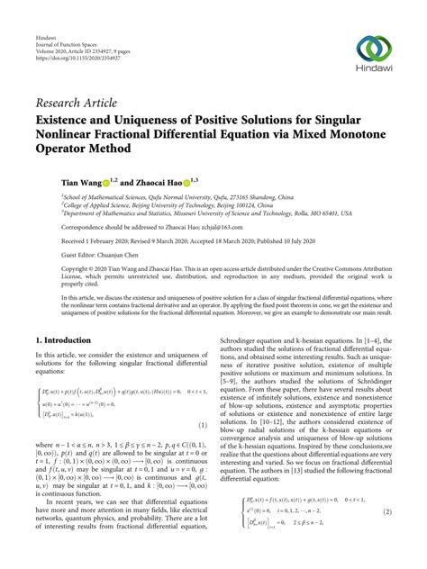 Pdf Existence And Uniqueness Of Positive Solutions For Singular