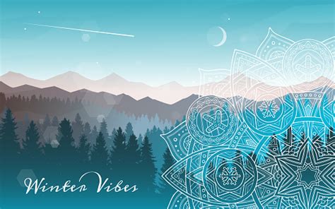 겨울 분위기 패턴 배경 자연을 발견하고 탐험하고 관찰하는 여행 개념 하이킹 관광 모험 미니멀 한 그래픽 전단지 다각형 플랫 디자인 일러스트 만다라에 대한 스톡 벡터 아트 및