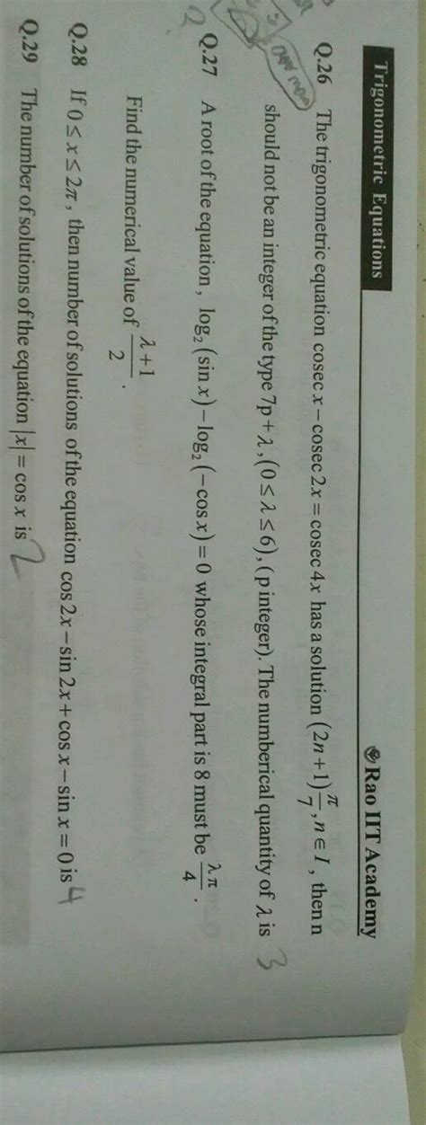 Rao MTACadem Q The Trigonometric Equation Cosec X Cosec X Csc X Has A
