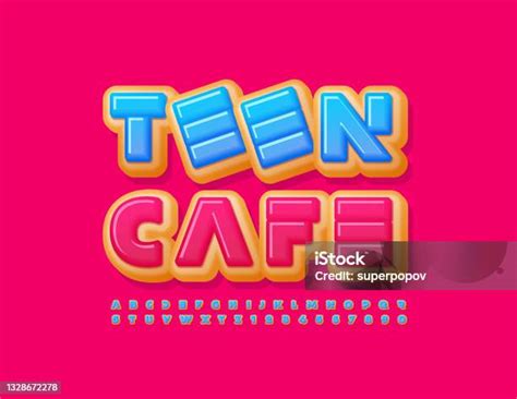 벡터 트렌디 한 로고 틴 카페 달콤한 도넛 알파벳 문자 및 숫자 세트 그래픽 프린트에 대한 스톡 벡터 아트 및 기타 이미지 그래픽 프린트 달콤한 음식 대문자 Istock