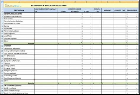 Contractor Budget Template