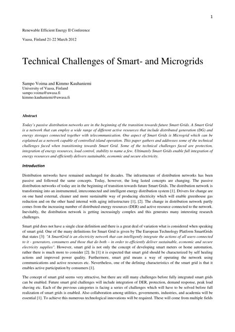 Pdf Technical Challenges Of Smart And Microgrids