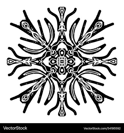 Textured Black Symmetrical Element In Linocut Vector Image Textured Black Symmetrical Element In Linocut Vector Image
