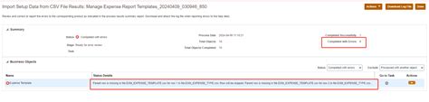 import from csv file for manage expense report templates error — cloud