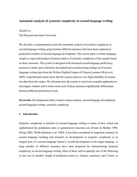 Automatic Analysis Of Syntactic Complexity In Second Language Writing