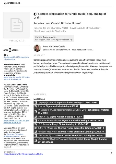 Pdf Sample Preparation For Single Nuclei Sequencing Of Brain V1