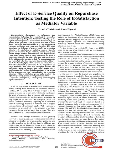 Effect Of E Service Quality On Repurchase Intention Testing The Role Of E Satisfaction As