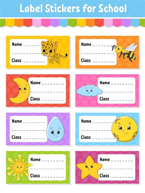 Name And Class Back To School Labels Set Stickers For Notebook Bright
