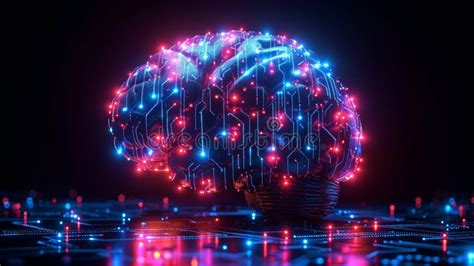 Artificial Intelligence Brain with Neon Lights and Circuit Board, Futuristic Concept Stock Image ...