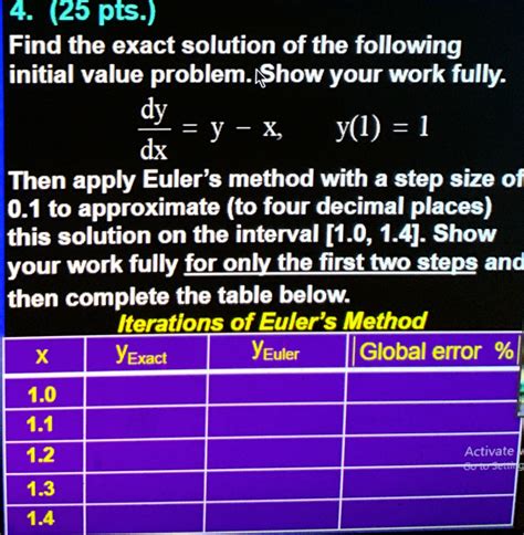 solved 4 25 pts find the exact solution of the following initial