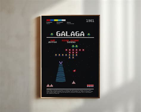Galaga Printable Wall Art Galaga Poster Retro Game Print Black