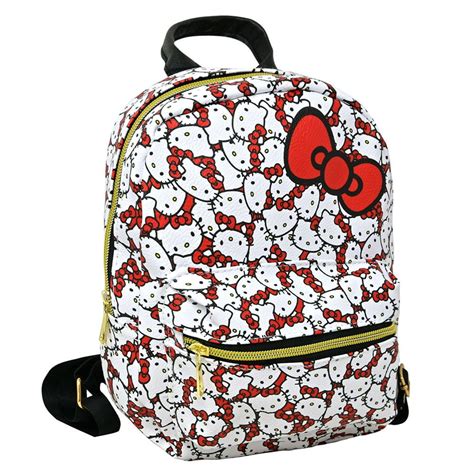 Hello Kitty Mini Pu Backpack White Heads With Red Bow 10 Inches