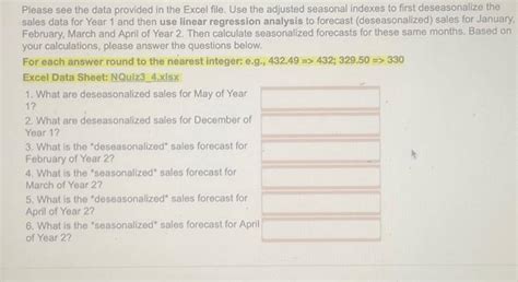 Solved Please See The Data Provided In The Excel File Use