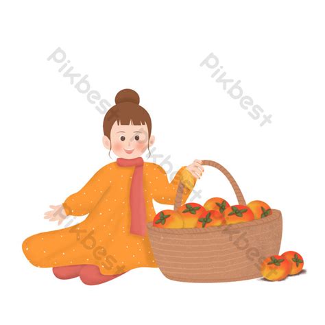 ภาพสาวน้อยไร้เดียงสาและน่ารักและตะกร้าลูกพลับเป็นองค์ประกอบที่มีขายทั่วไป เทมเพลต แบบ Psd ดาวน์