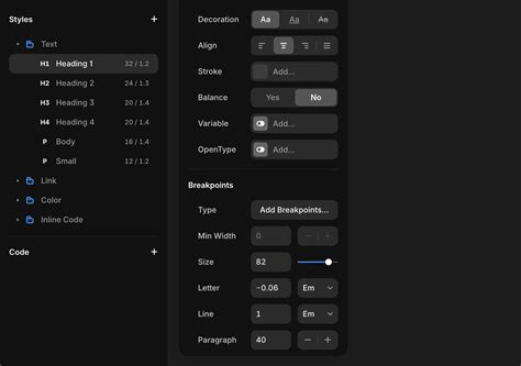 setting text styles breakpoints — framer help