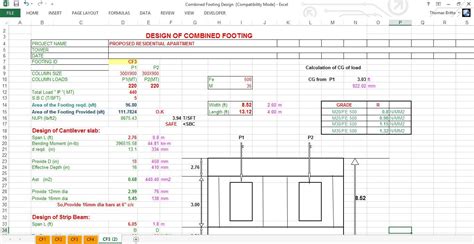 Combined Footing Design Excel Sheet