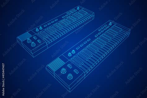 Piano Roll Analog Synthesizer Faders Buttons Knobs Wireframe Low Poly Mesh Vector Illustration