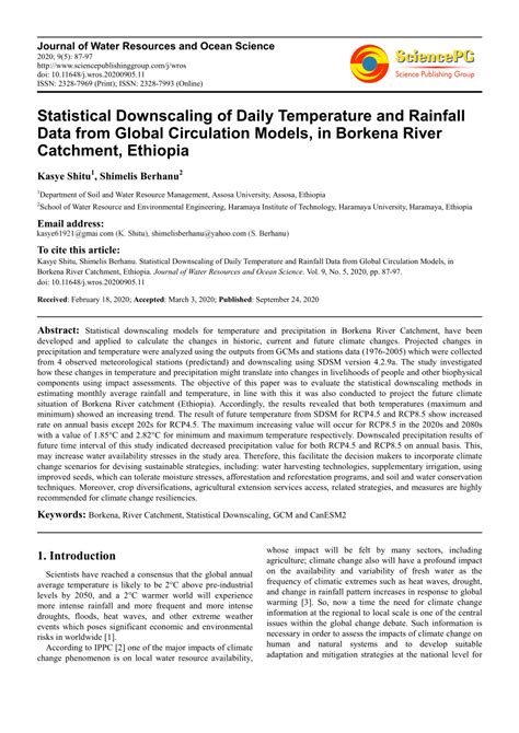 Pdf Statistical Downscaling Of Daily Temperature And Rainfall Data From Global Circulation