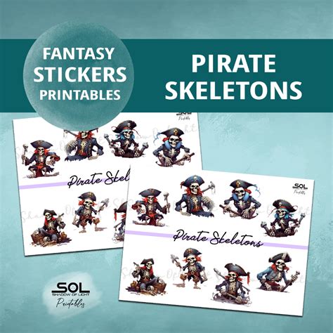 Pirate Skeletons Stickers Printable Watercolor Washi Stickers Pdf