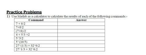 Solved Practice Problems Use Matlab As A Calculator To Chegg